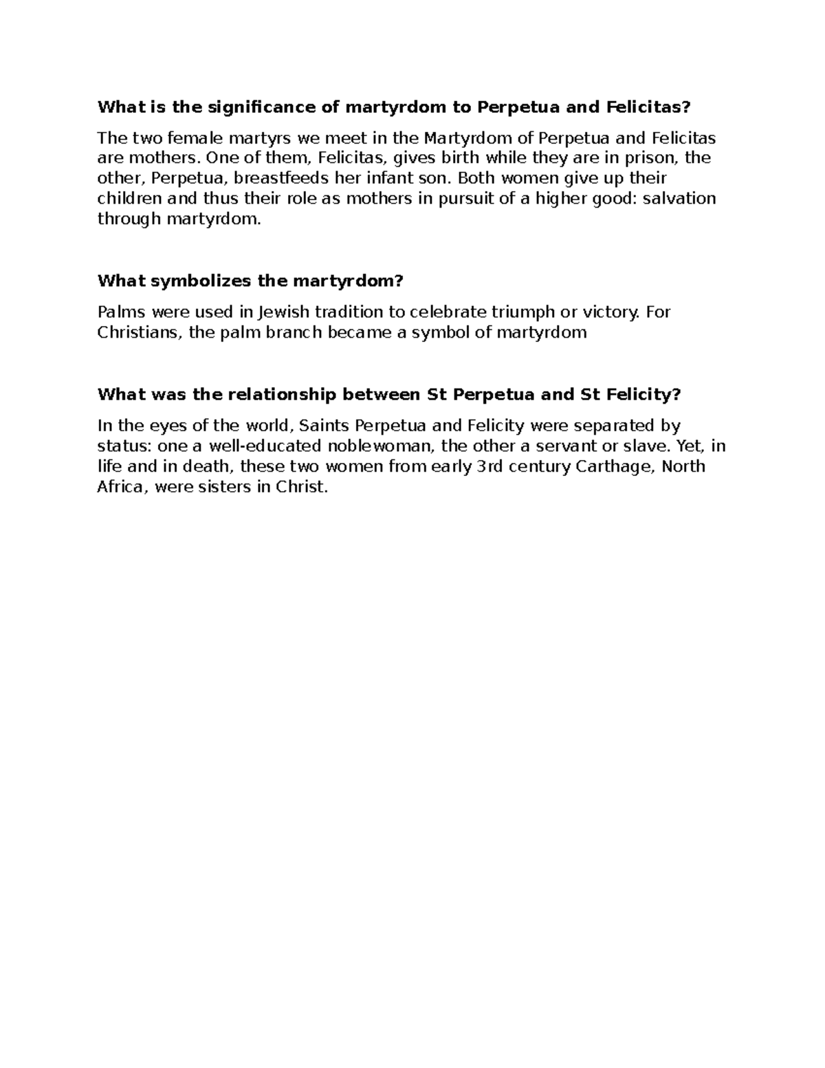 Martyrdom to Perpetua and Felicitas notes - What is the significance of ...
