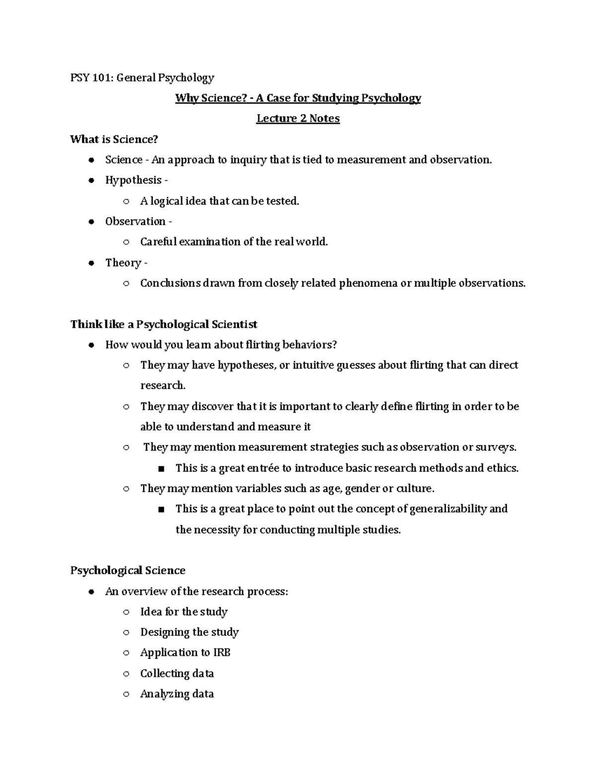 PSY 101 General Psychology - Lecture 2 - PSY 101: General Psychology ...
