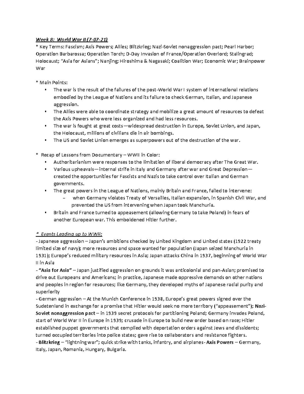 7-07 (World War II) - Lecture Notes - HIST 6190 - Studocu