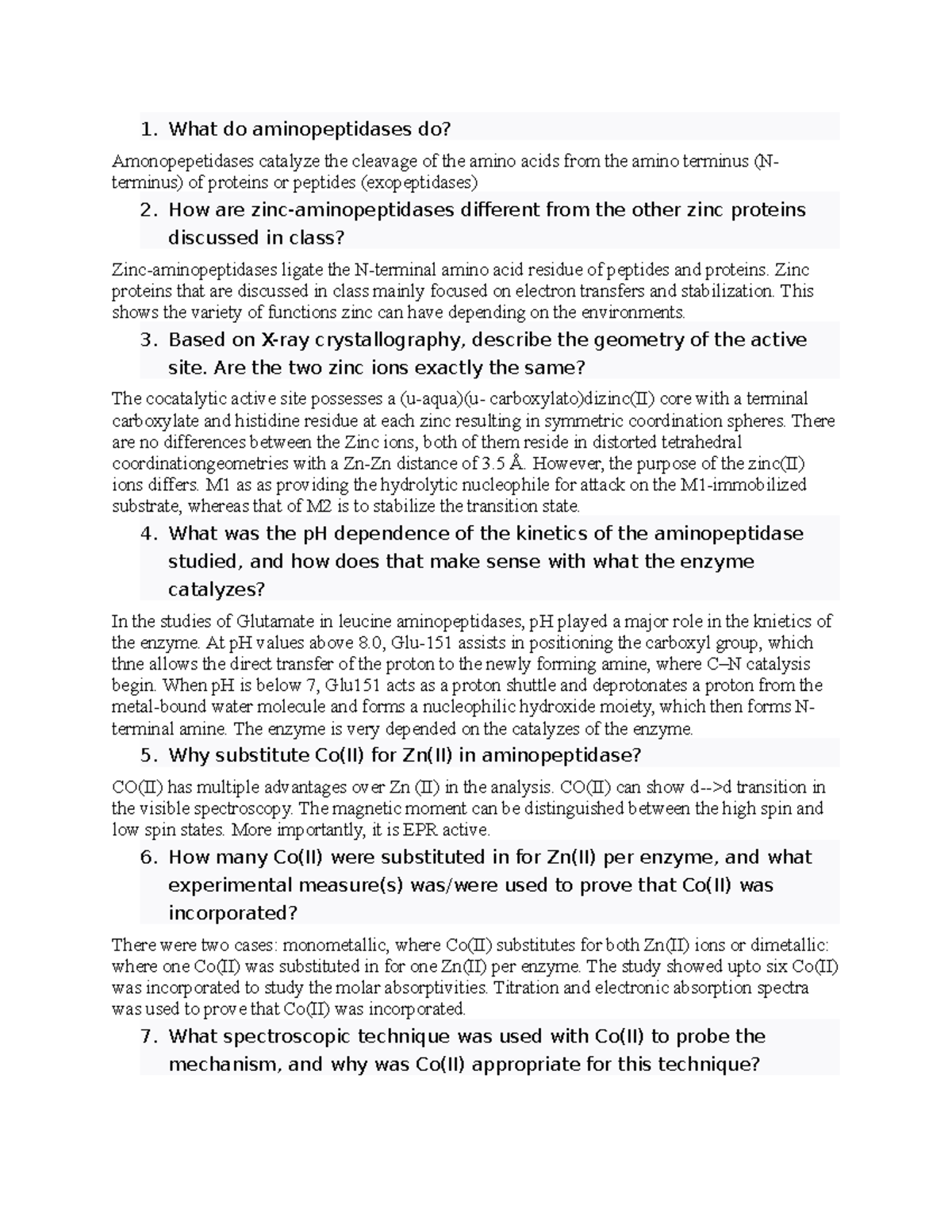 Aminopeptidases Zinc and copper and spectroscophy - What do ...