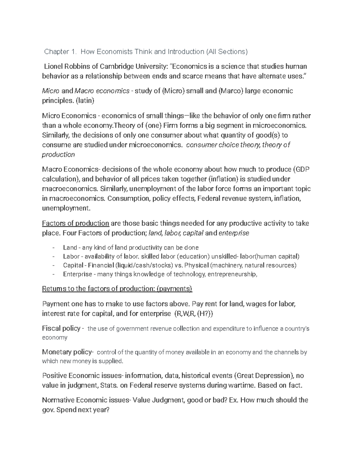 Macroeconomics Notes - Chapter 1. How Economists Think and Introduction ...