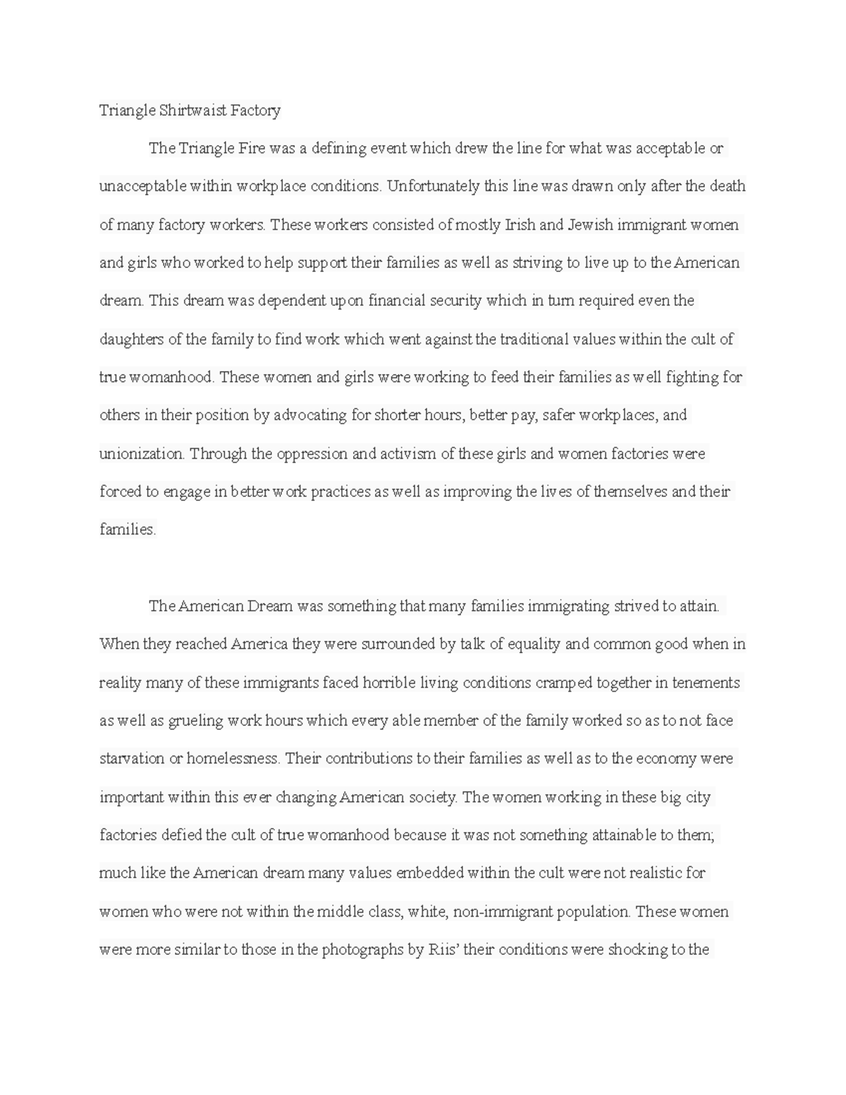 Triangle Shirtwaist Factory Paper - Triangle Shirtwaist Factory The ...