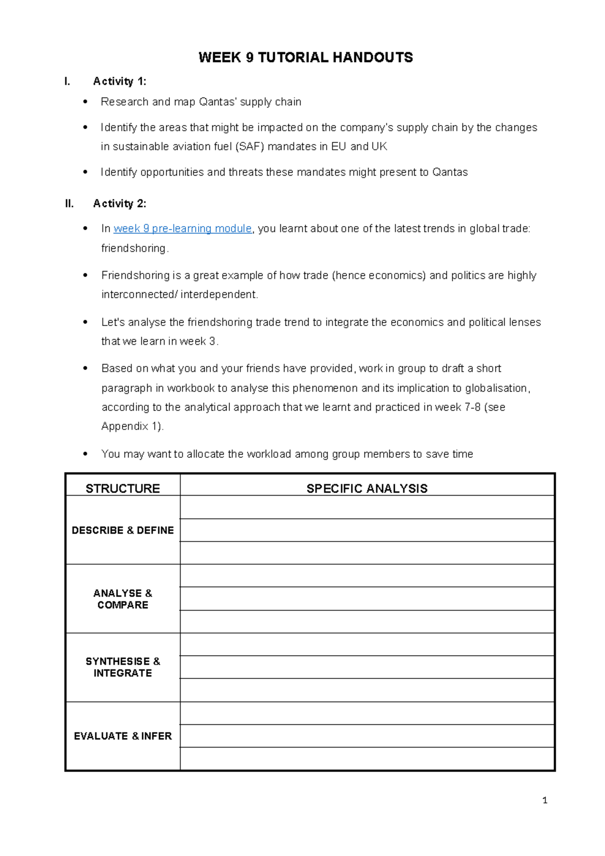 Week 9 Tutorial Handout Week 9 Tutorial Handouts I Activity 1 Research And Map Qantas