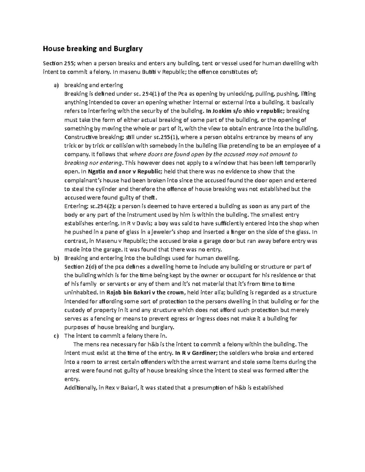 H&b - house breaking and burglary - House breaking and Burglary Section ...