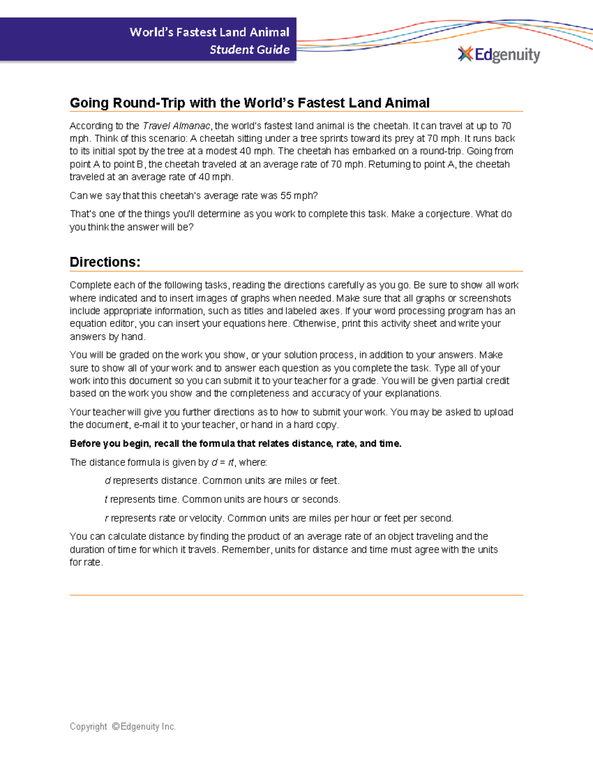 Fastest Land Animal-formatted - World’s Fastest Land Animal Student ...