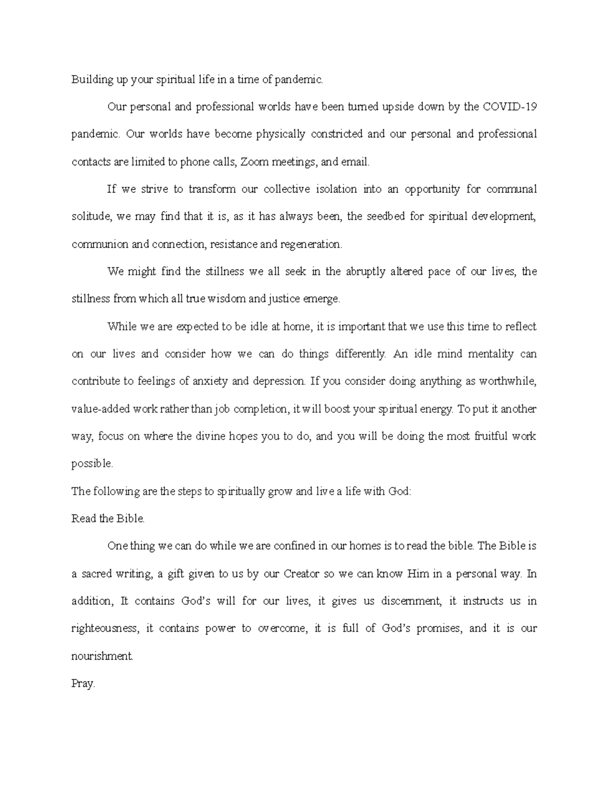 Perdev, Spiritual - assignment - Building up your spiritual life in a ...