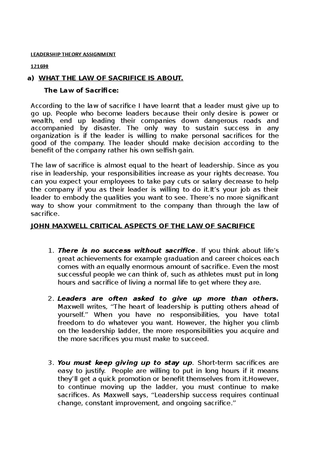 LAW OF Sacrifice - This is study materials for ethics. - LEADERSHIP ...