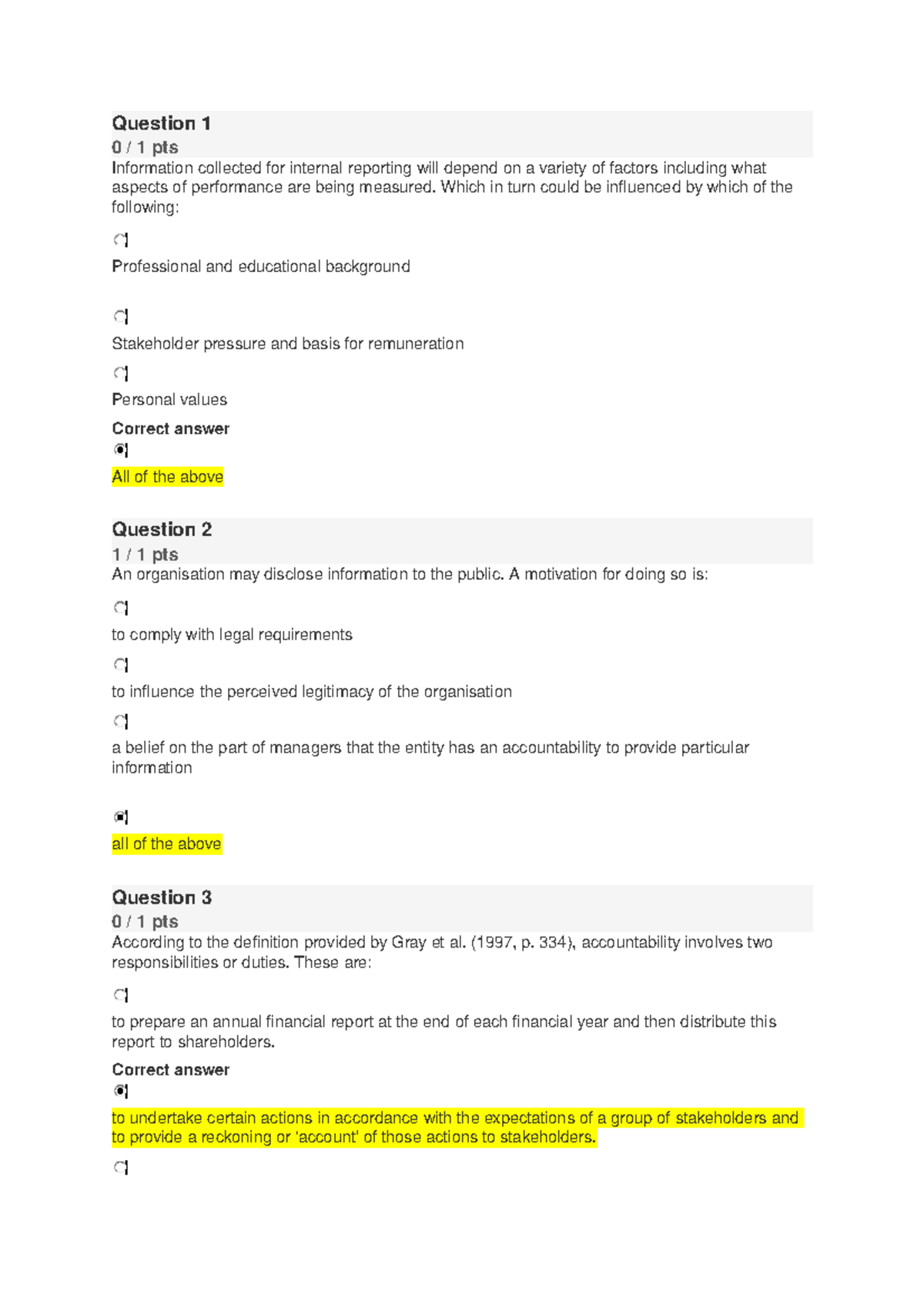 Practice Quiz Answers - Question 1 0 / 1 pts Information collected for ...