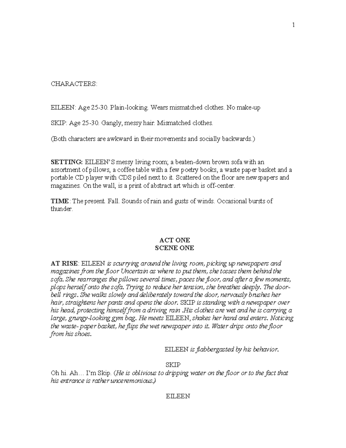A Blind DATE half script for the update and - CHARACTERS: EILEEN: Age ...