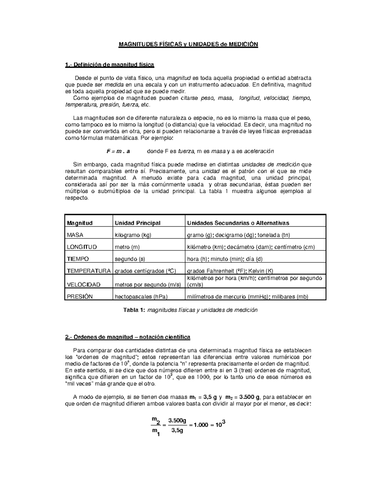 La física y el método científico. Magnitudes físicas - MAGNITUDES FÍSICAS y UNIDADES de MEDICIÓN ...