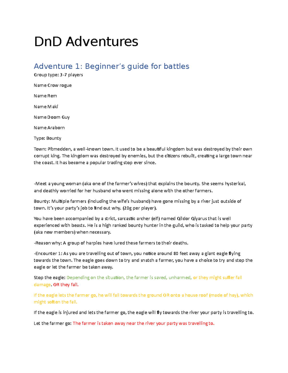 DnD Adventures 1 - story - DnD Adventures Adventure 1: Beginner’s guide ...
