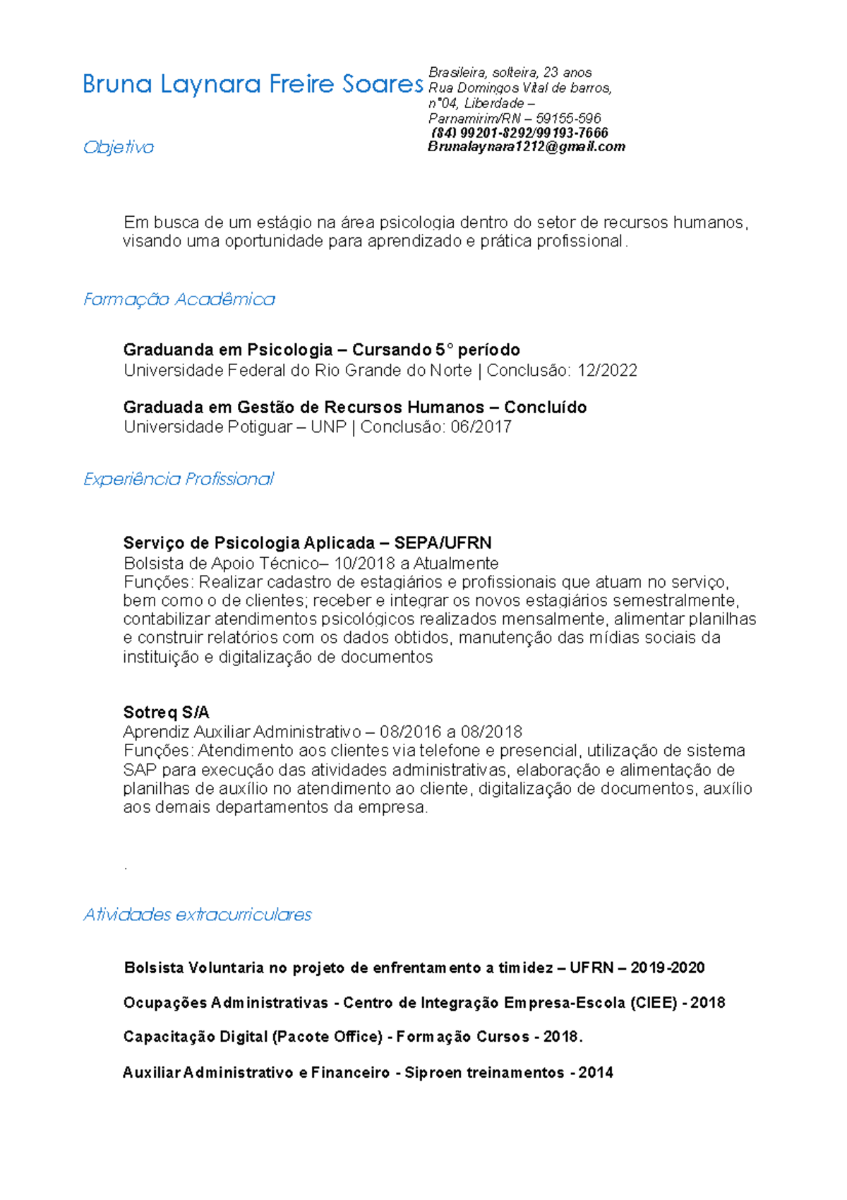 Currículo Bruna - sdfsdfsdfsdf - Bruna Laynara Freire Soares Objetivo ...
