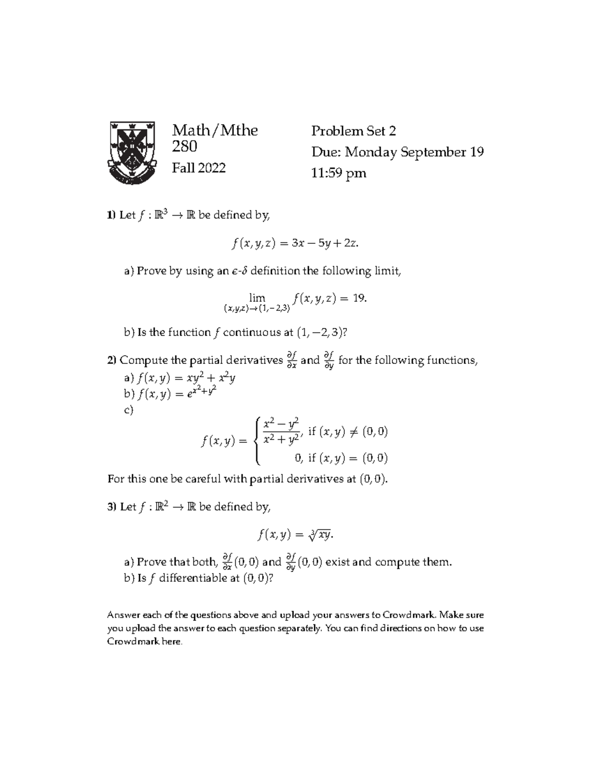 Problem Set 2 Questions, Solutions - Math/Mthe 280 Fall 2022 Problem ...