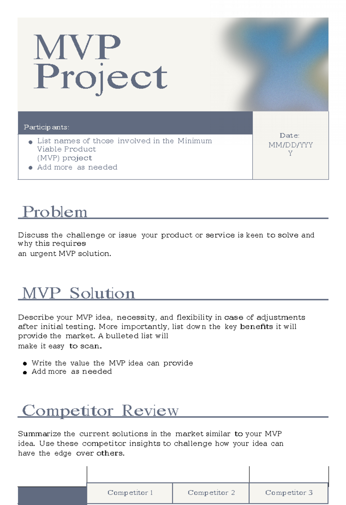 MVP Project Doc in Ivory Pastel Blue Soft Pastels Style - M V P P r oj ...