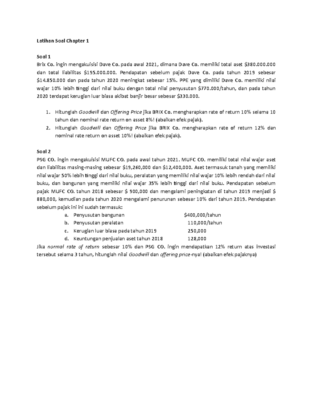 Latihan Ch1 For Students. Advanced Accounting 2 - Latihan Soal Chapter ...