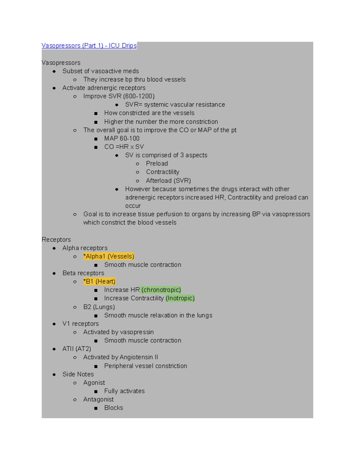 ICU Notes - Vasopressors (Part 1) - ICU Drips Vasopressors Subset of ...
