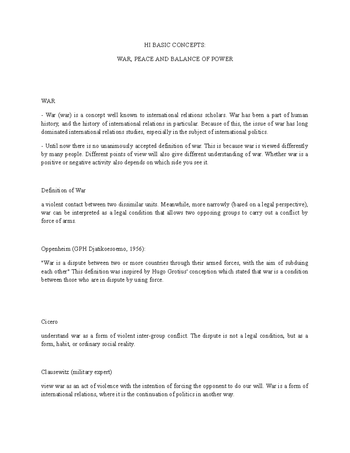 Basics concept of ir - HI BASIC CONCEPTS: WAR, PEACE AND BALANCE OF ...