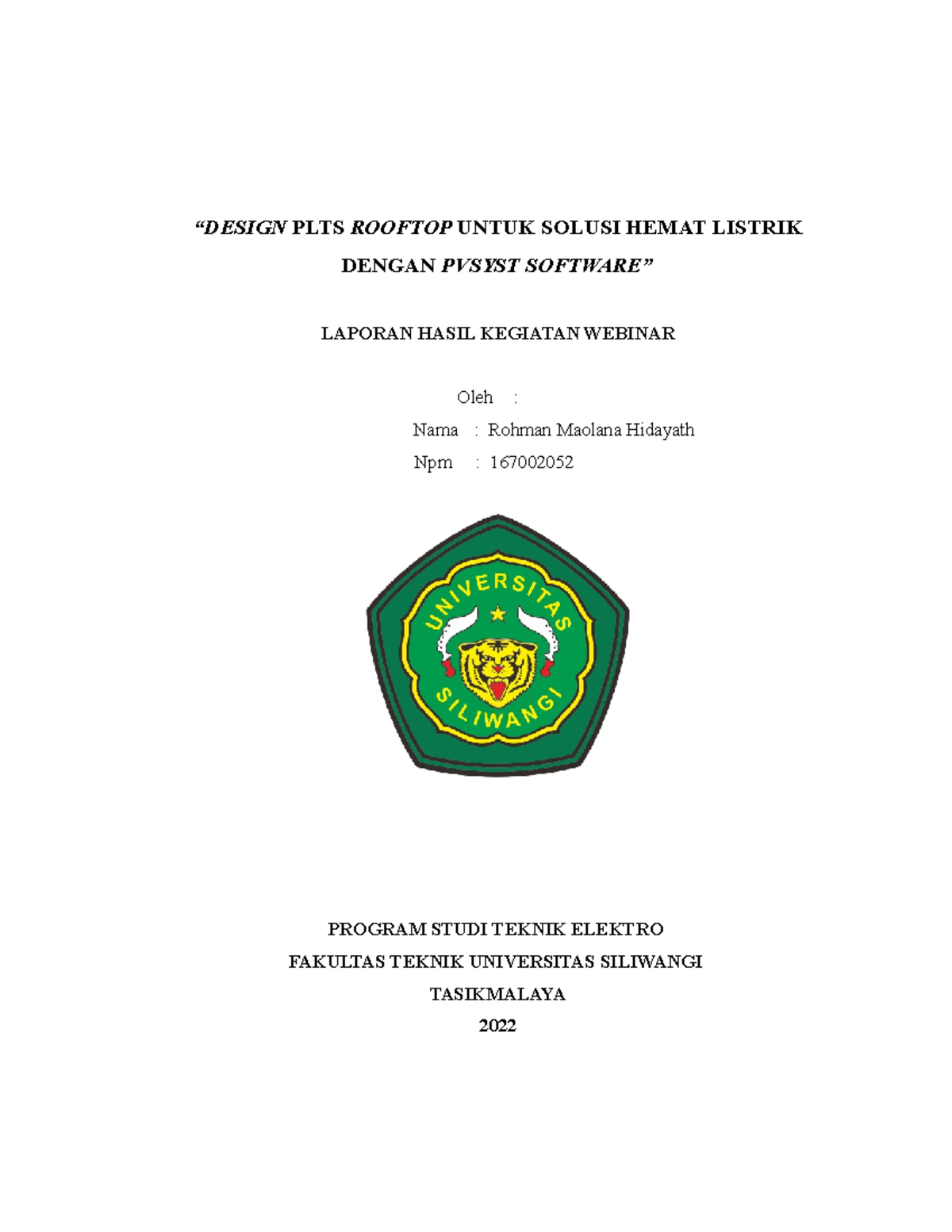 Laporan Kegiatan Webinar Design PLTS - “DESIGN PLTS ROOFTOP UNTUK ...