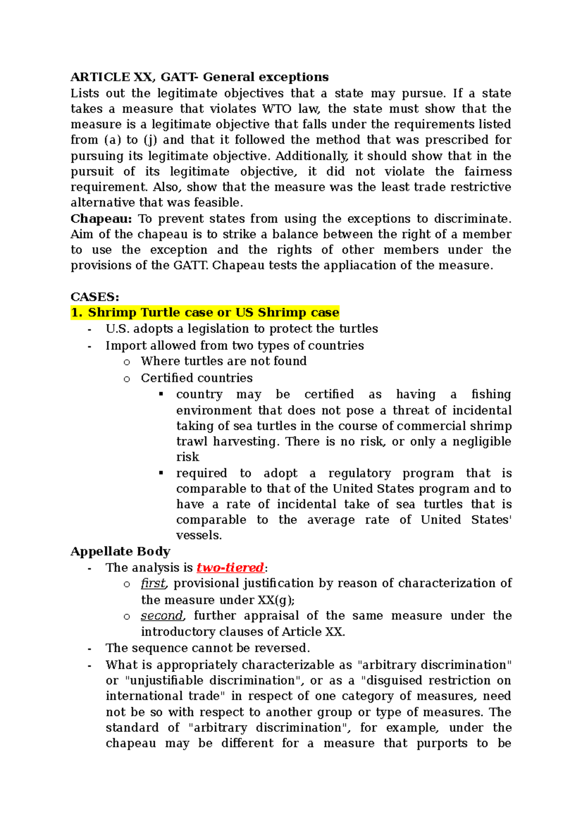 Article XX & XXI GATT - ARTICLE XX, GATT- General exceptions Lists out ...