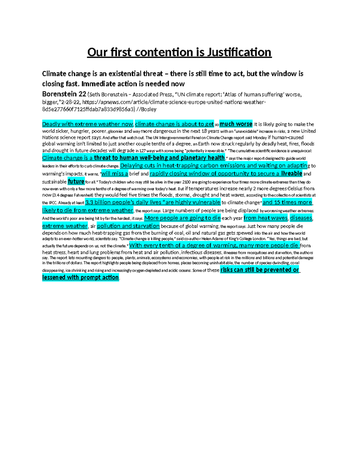 Novice 1AC - GND - eze - Our first contention is Justification Climate ...