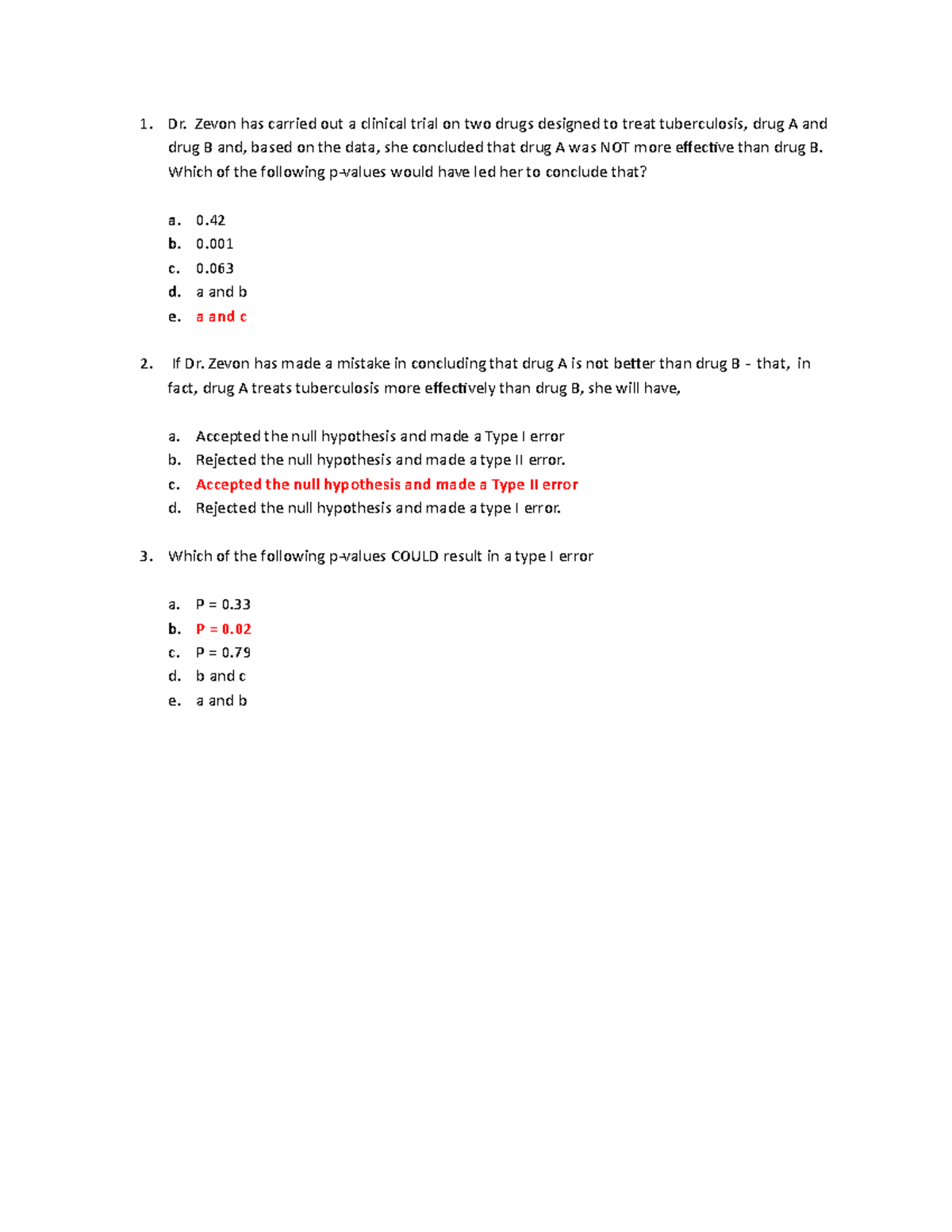 Sample p-value questions w answers - Dr. Zevon has carried out a ...