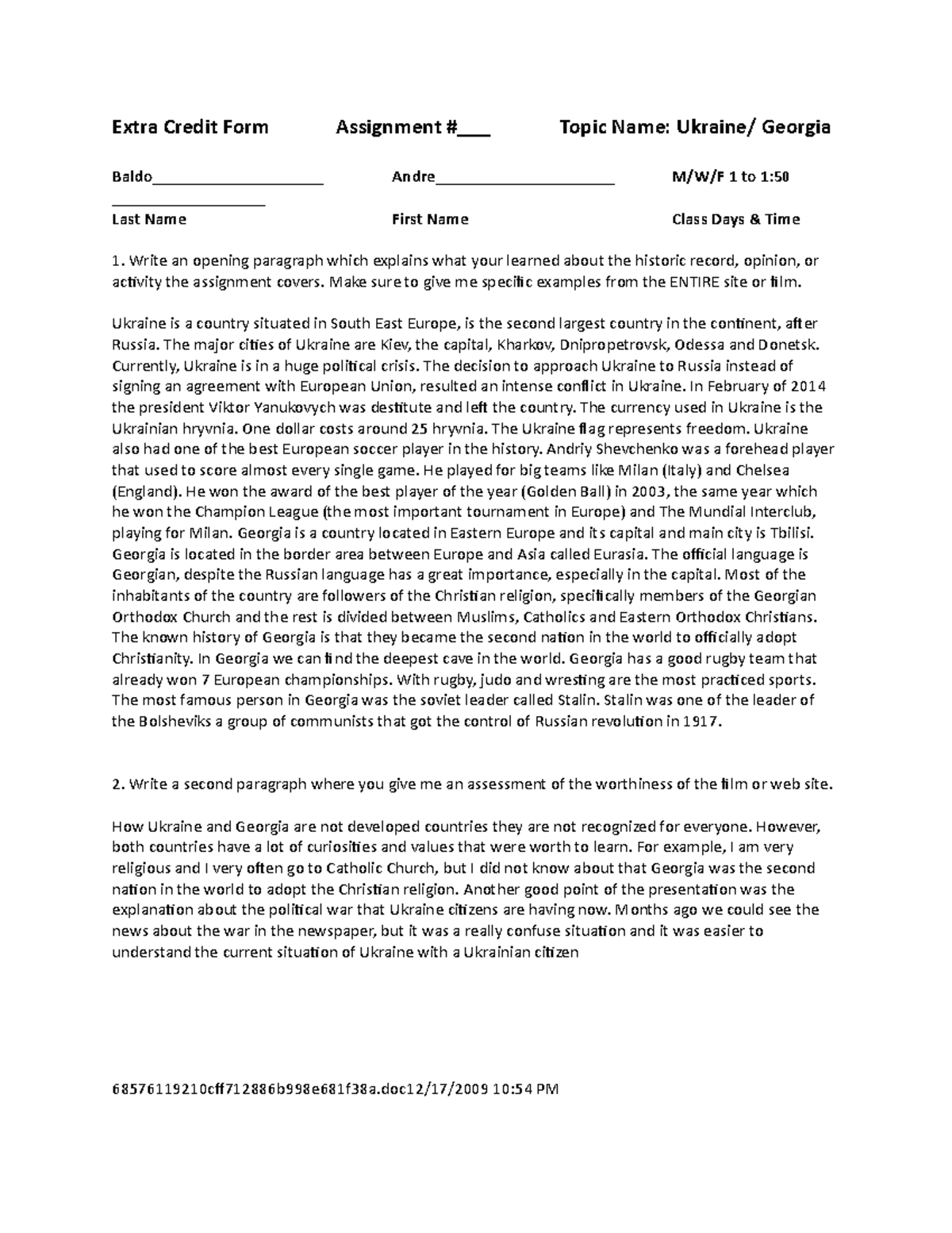 Extra Credit- Ukraine - Georgia - Extra Credit Form Last Name ...
