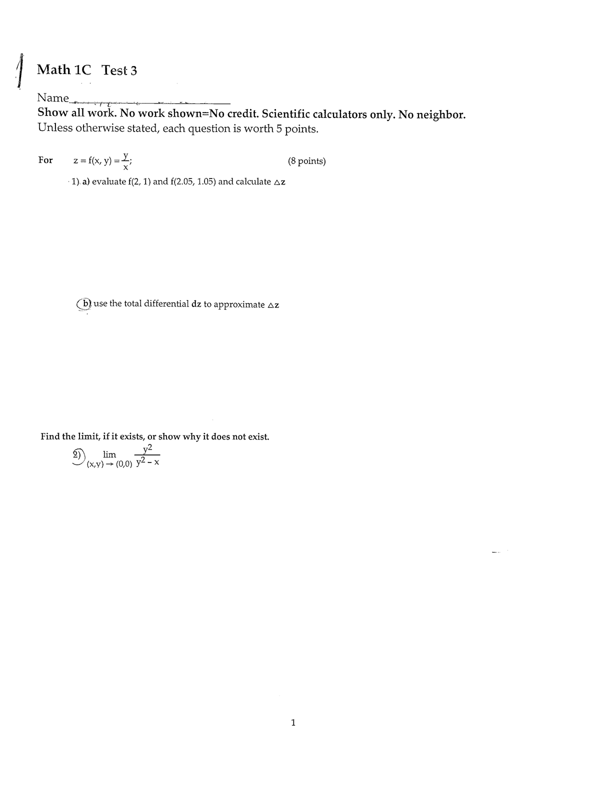 test 3 linear algebra - 1 Mathi1C Test3 a A 7 Pe F _) 3 i Show all work ...