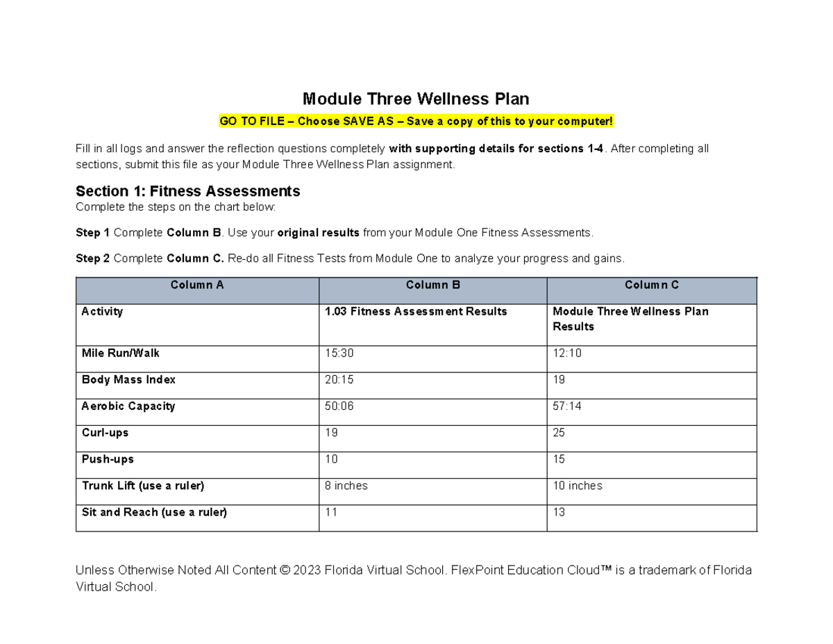 Module three wellness plan - Module Three Wellness Plan GO TO FILE ...