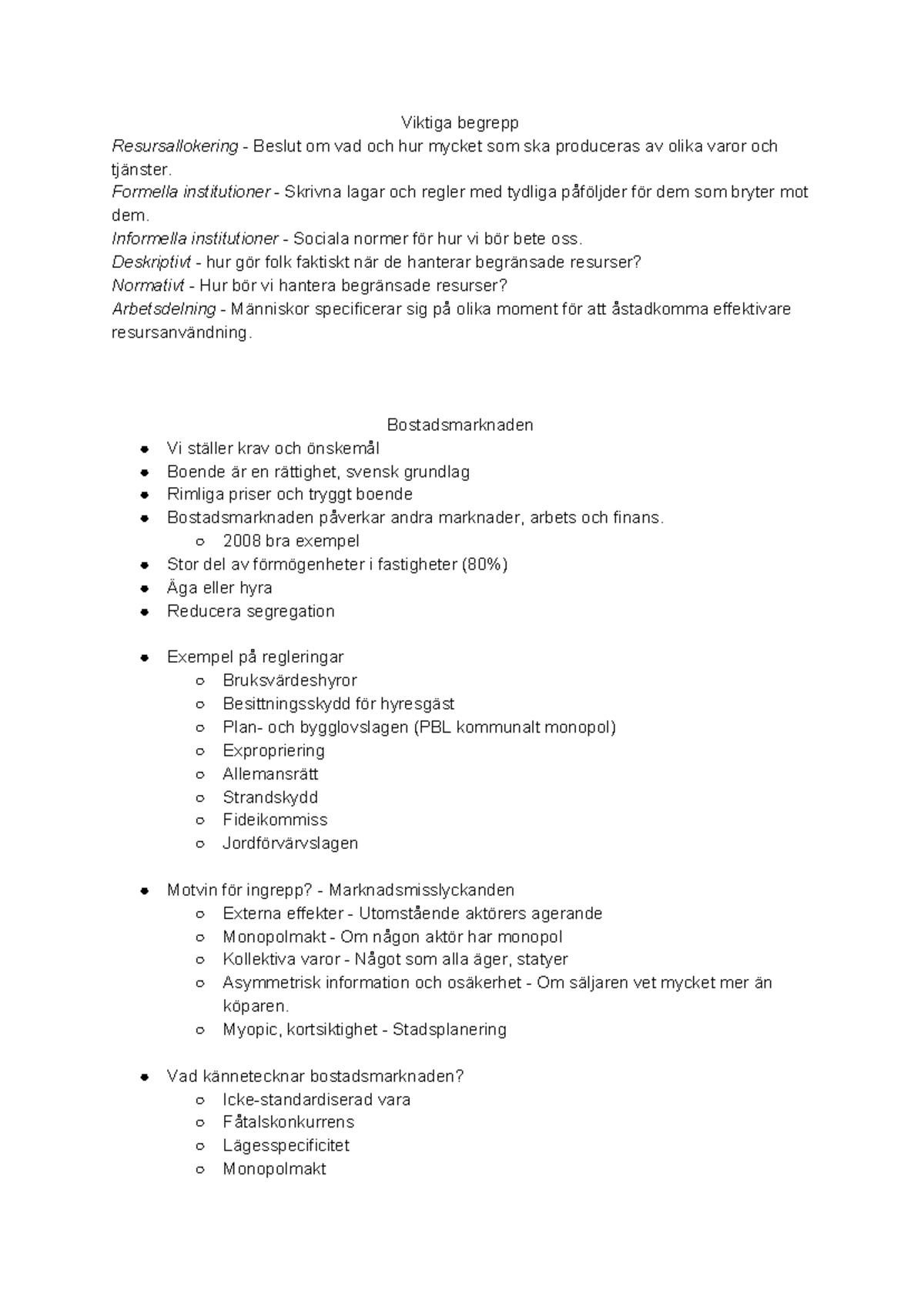 Modern Mikroekonomi - föreläsningsanteckningar 1-5 - Viktiga begrepp Resursallokering - Beslut ...