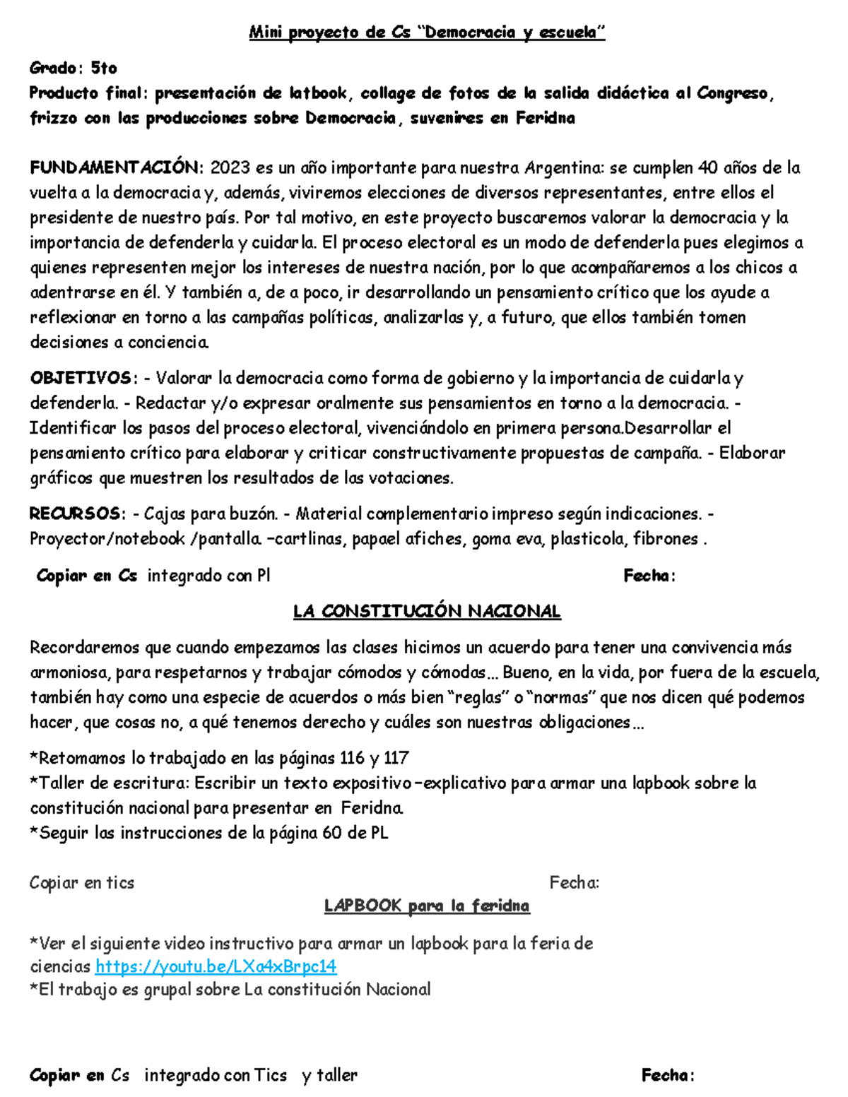 Mini proyecto de Cs 5to 2023 Democracia Y Escuela - Mini proyecto de Cs ...