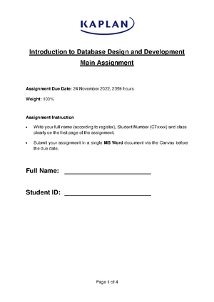 Introduction to Database Design and Development lectures 1to4 20202021 ...