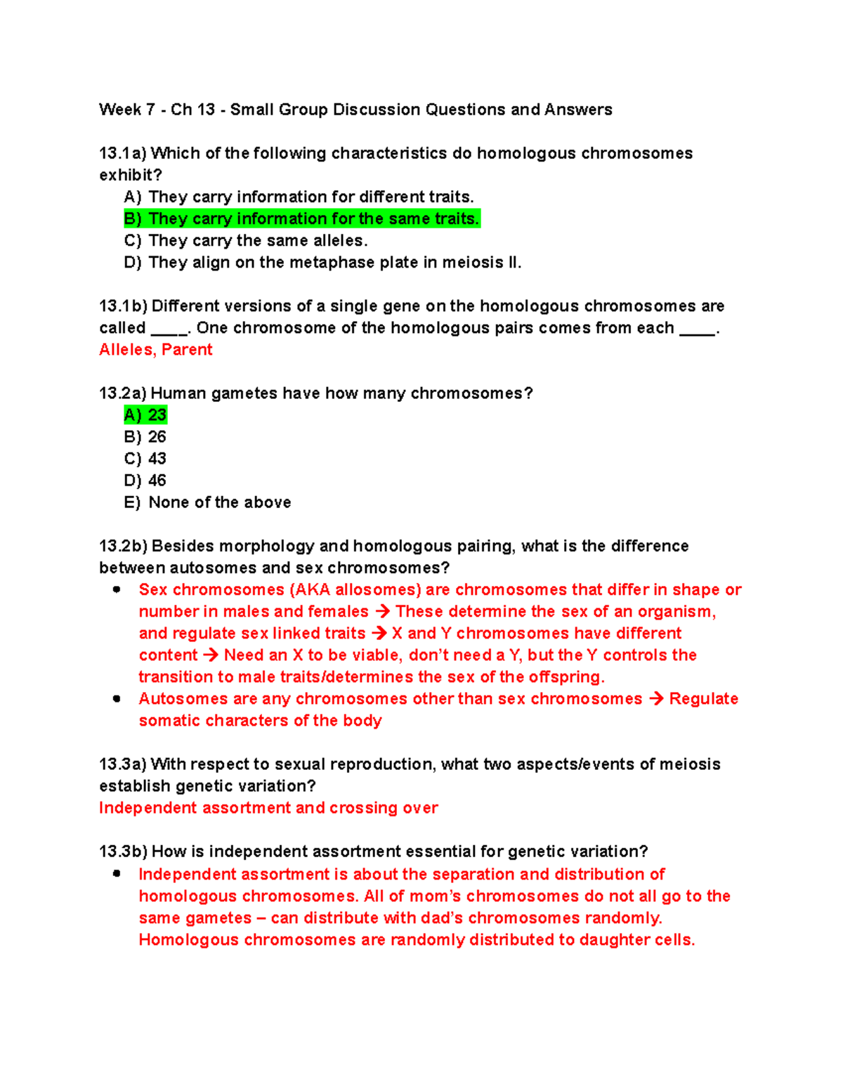Ch 13 - Small Group Discussion Questions and Answers - B)They carry ...