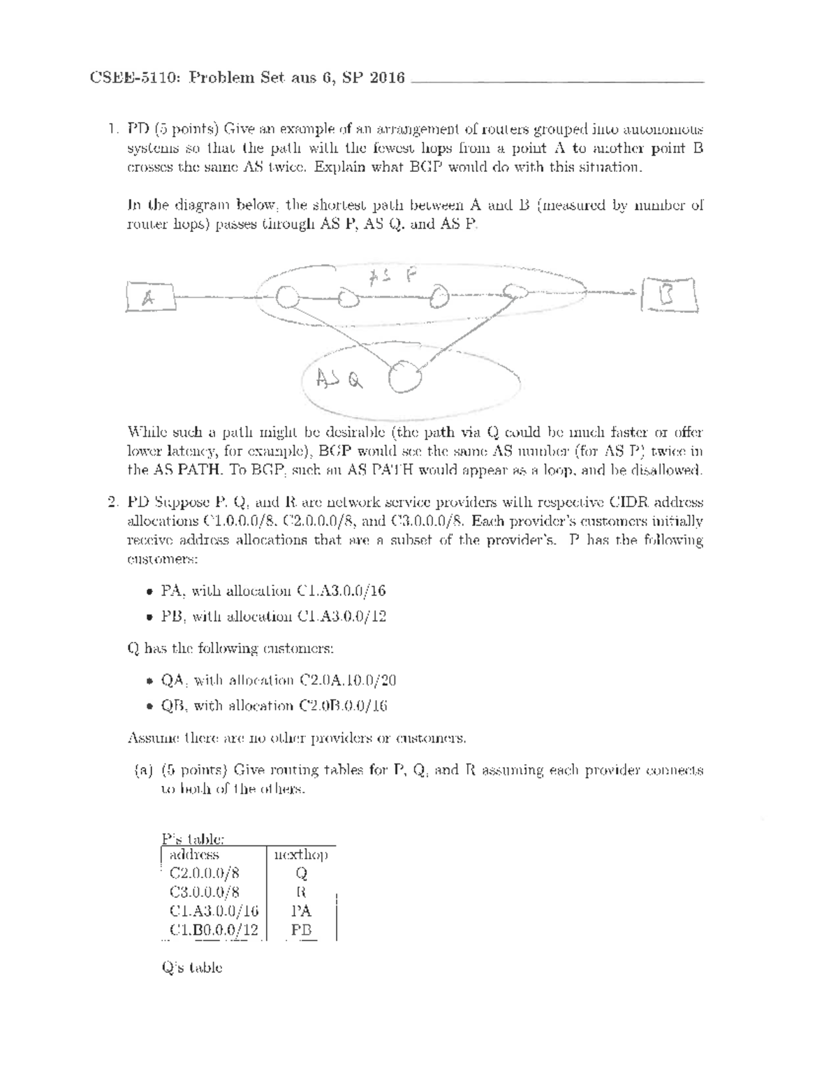 HW6ans - Problems on network flow - Problem Set ans 6, SP 2016 1. PD (5 ...