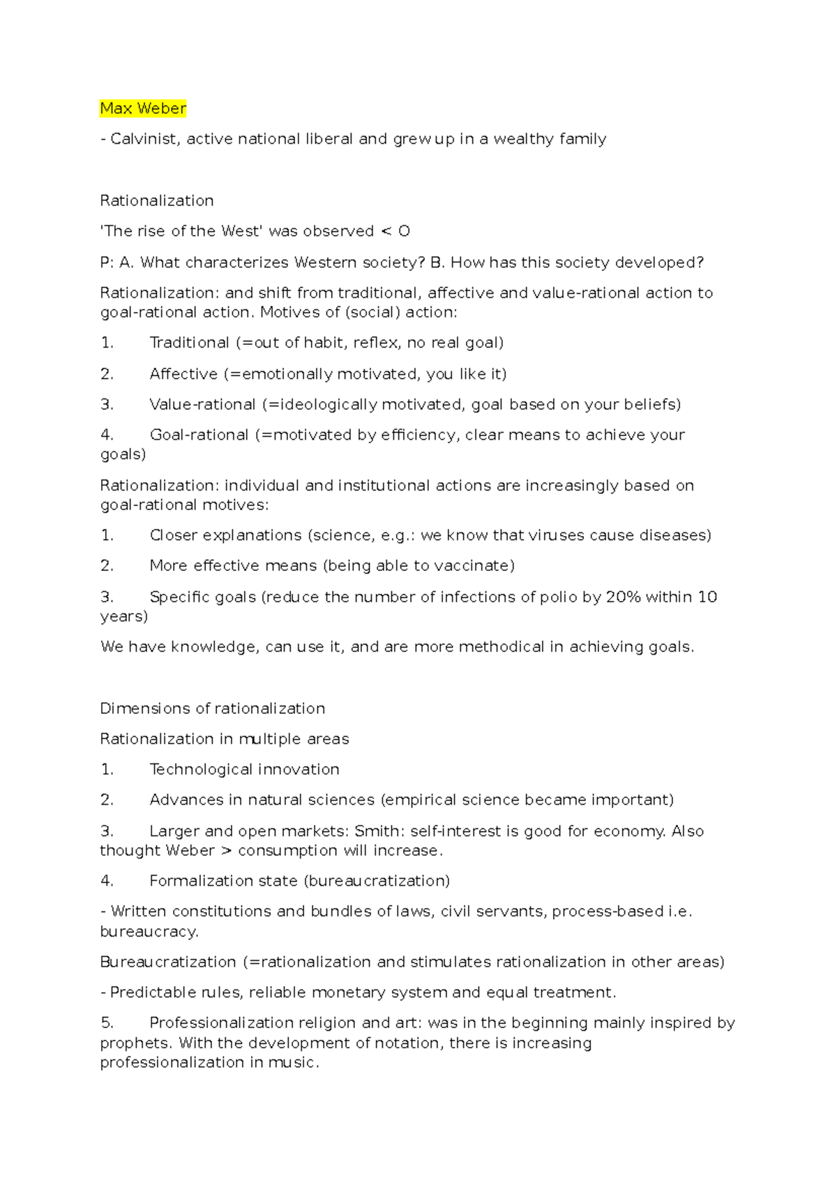 Max Weber - Lecture notes Sociology - Max Weber Calvinist, active ...