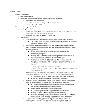 Module 5 Checklist - Module 5 Checklist: Module Introduction: a. Read it! b. Write down learning ...
