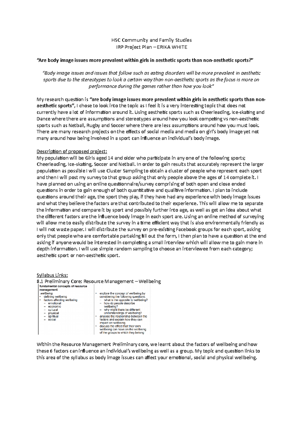 IRP Project Plan for Community and Family Studies - HSC Community and ...