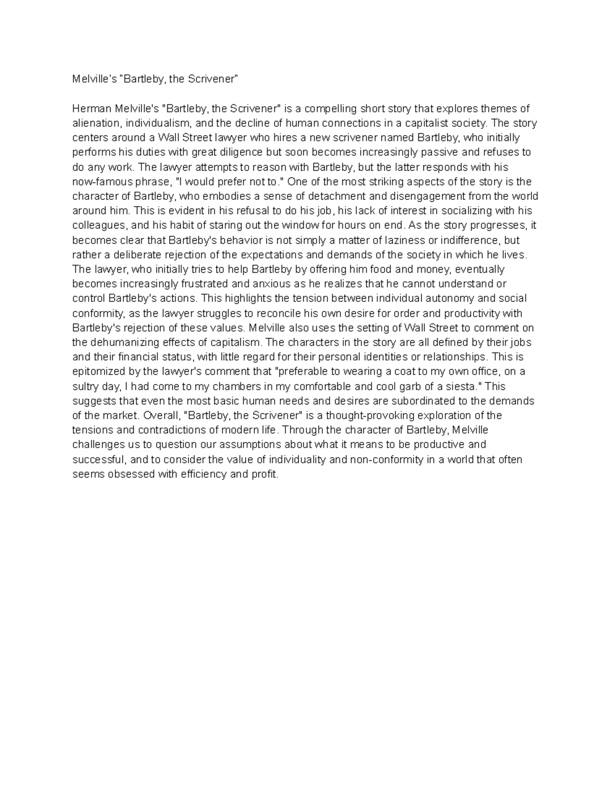 Melville S Bartleby The Scrivener Melville S Bartleby The