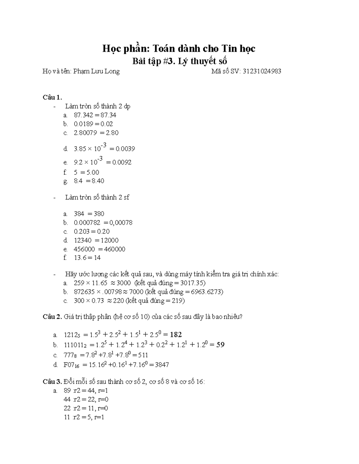 Toantin 3 - toán tin bai 3 có giải - Học phần: Toán dành cho Tin học ...