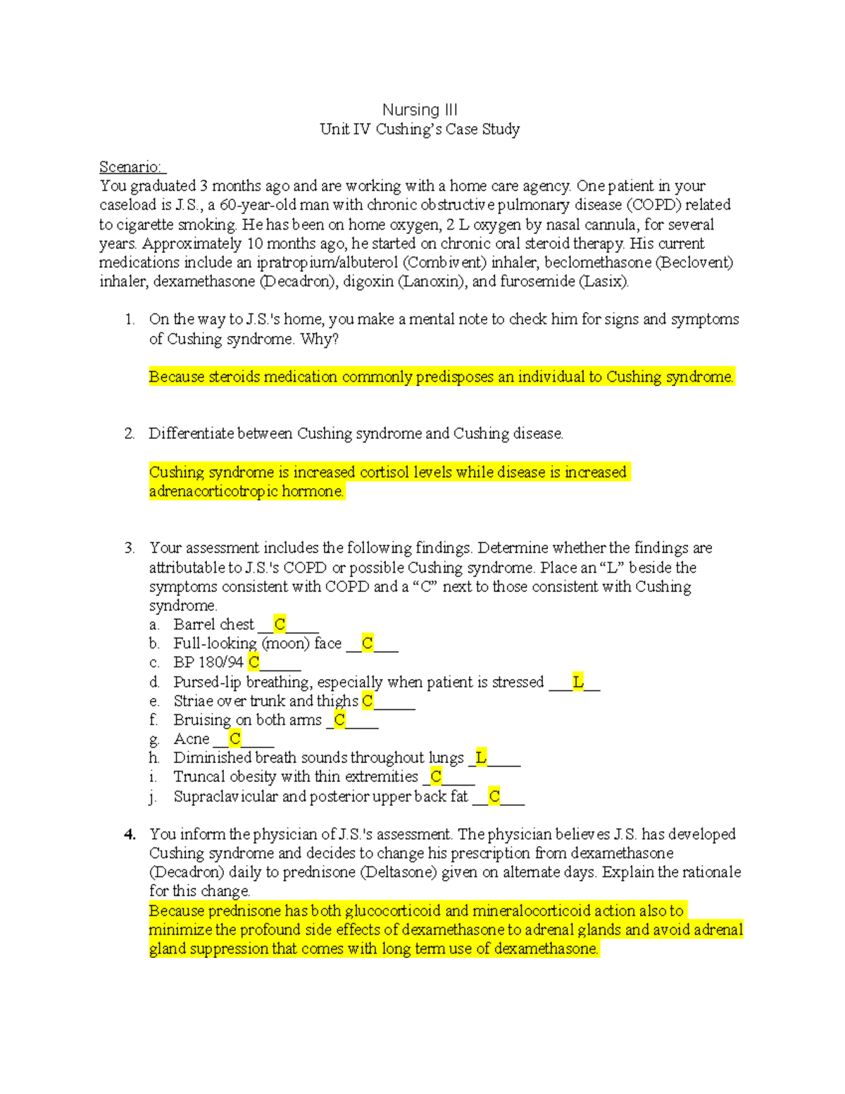Unit IV Cushing Case Study - Nursing III Unit IV Cushing’s Case Study ...