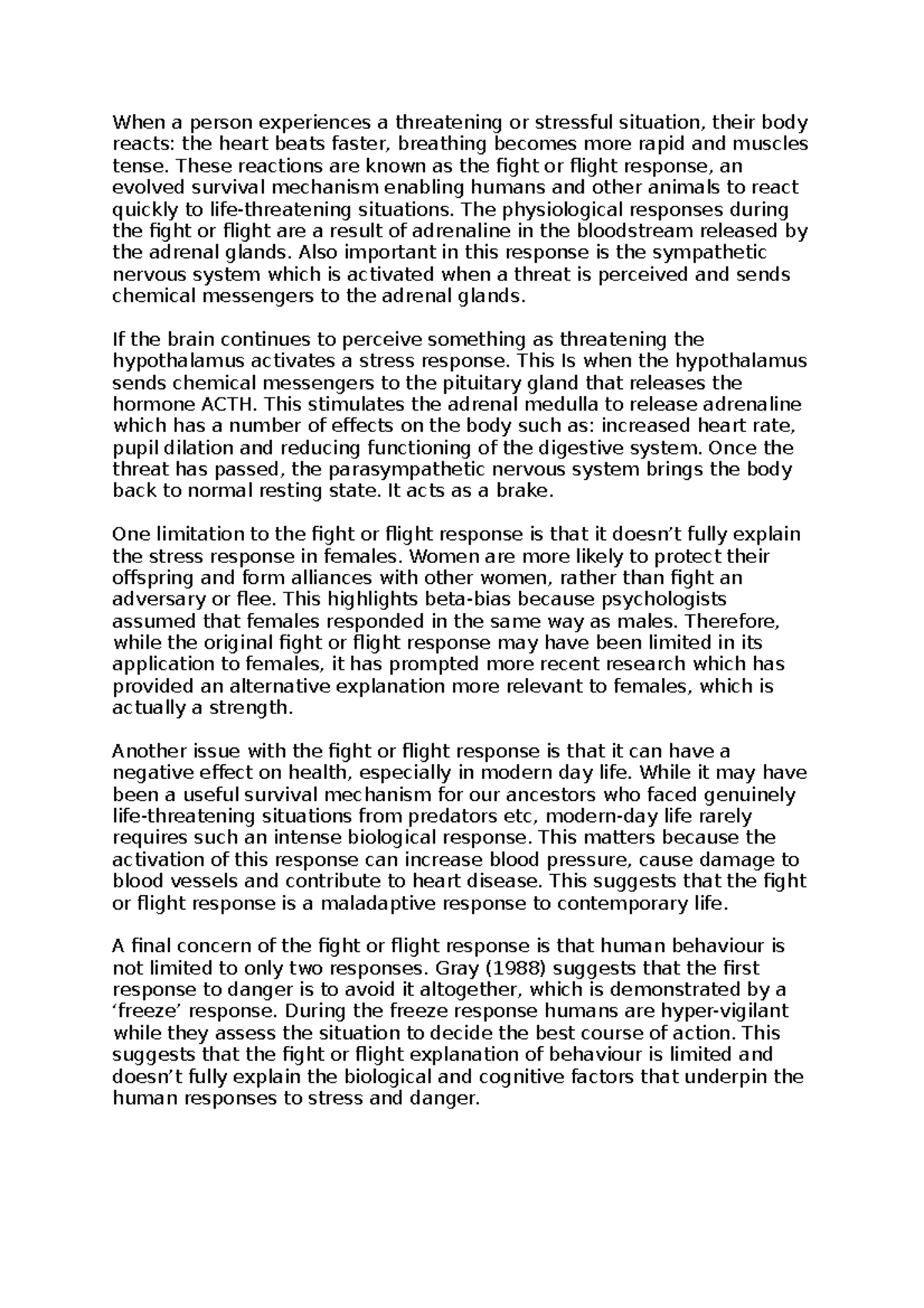 Fight-or-flight essay - When a person experiences a threatening or ...