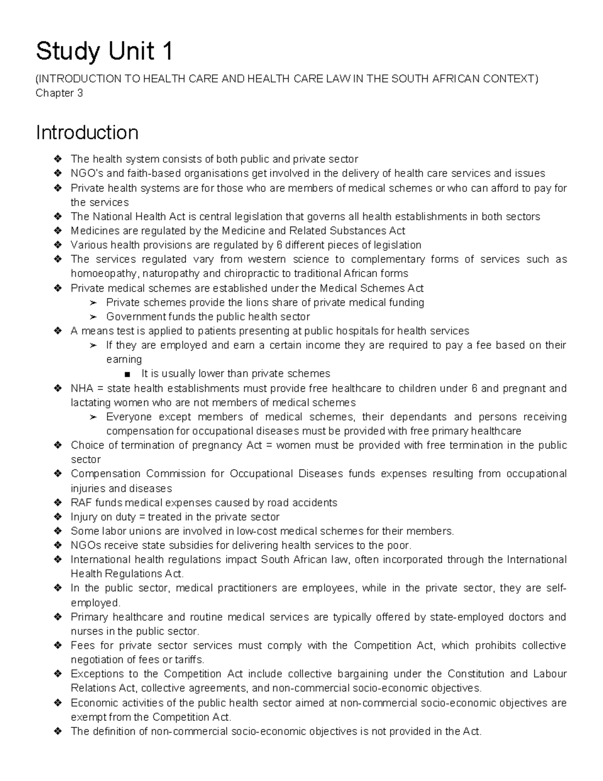 Study Unit 1 - SU 1 - introduction - Study Unit 1 (INTRODUCTION TO HEALTH CARE AND HEALTH CARE ...