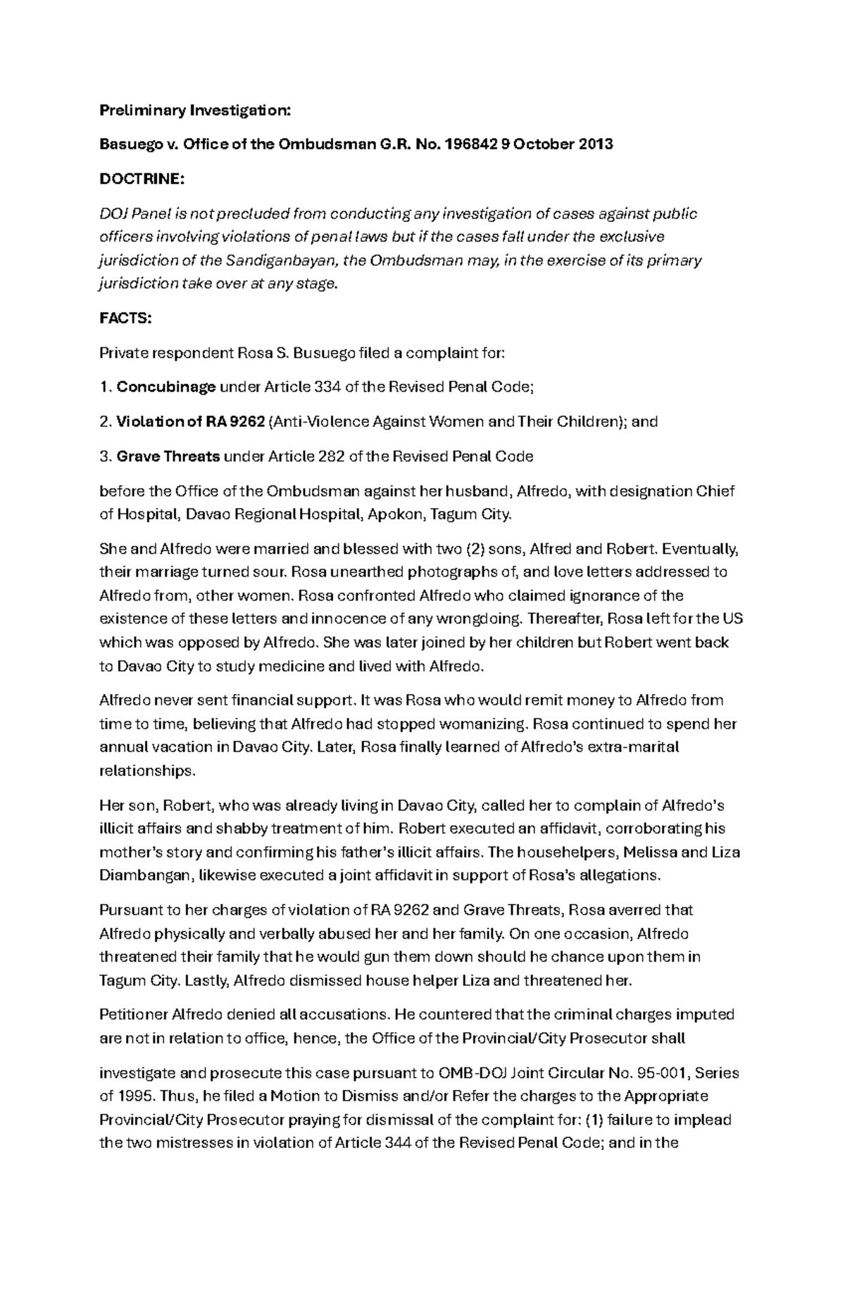 Basuego vs. Office of the Ombudsman - Preliminary Investigation ...