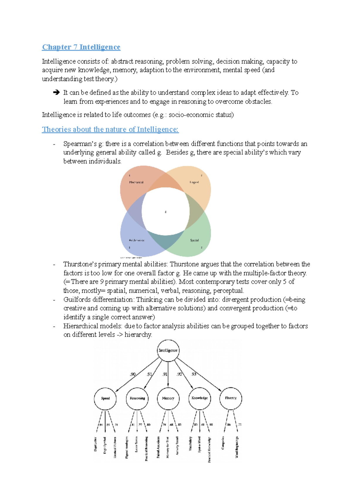 7th Chapter Test Theory - Chapter 7 Intelligence Intelligence consists ...