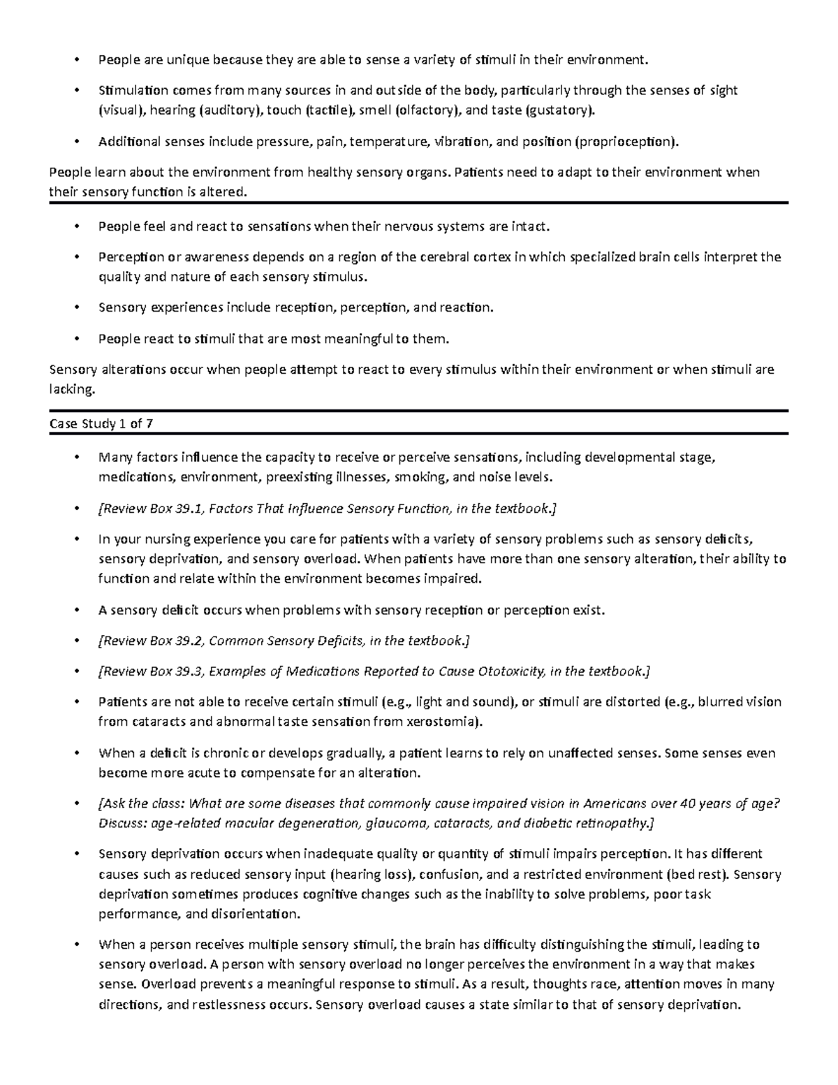 Ch 39 Sensory Alterations Notes - People are unique because they are ...