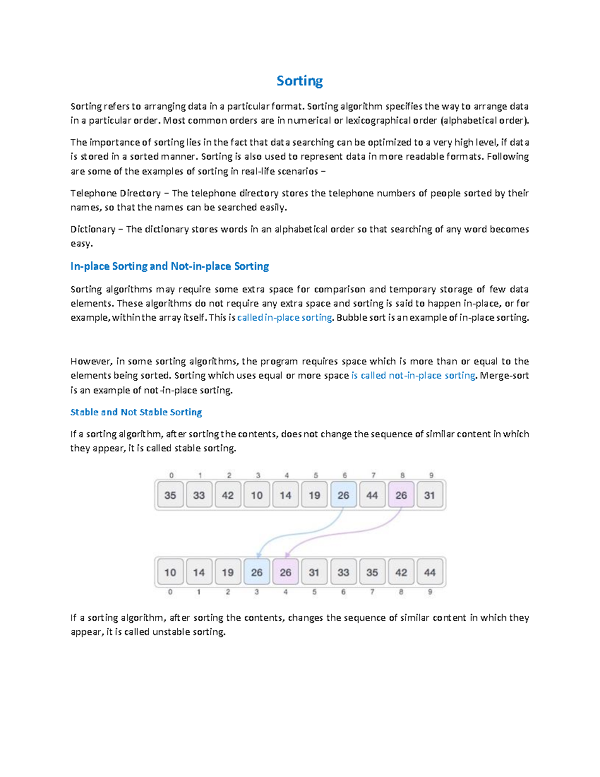 Sorting - ewfefede - Sorting ####### Sorting refers to arranging data in a particular format ...