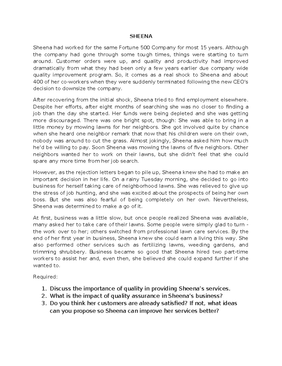 Case-Finals - Case Analysis - SHEENA Sheena had worked for the same ...