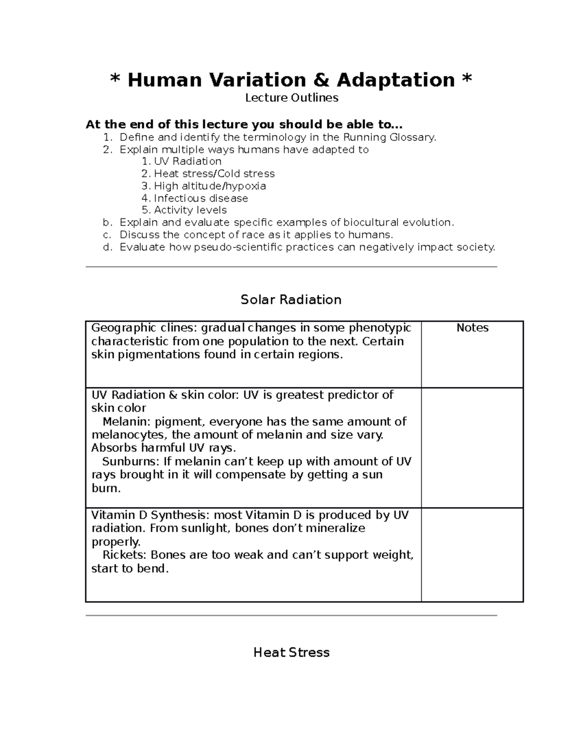Module 5 Lecture Outline - * Human Variation & Adaptation * Lecture ...