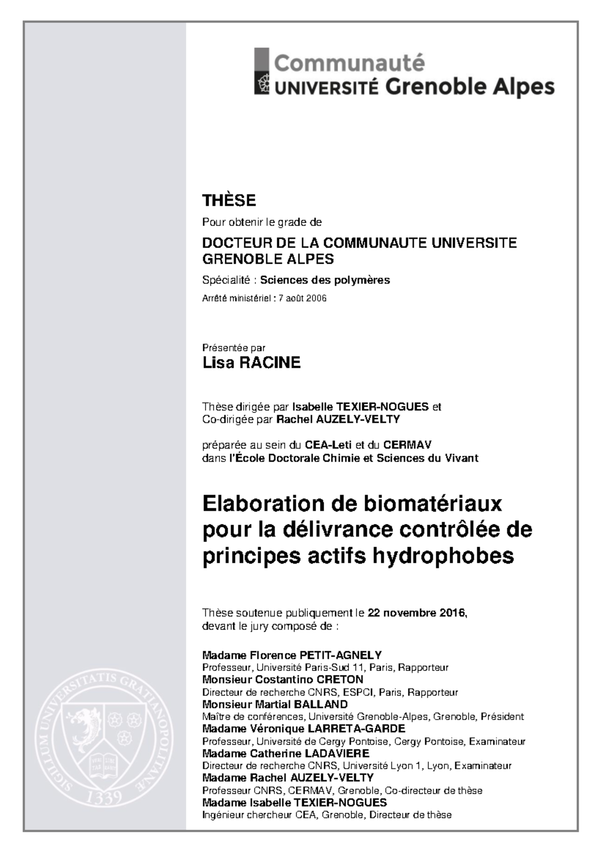 Racine 2016 archivage - THÈSE Pour obtenir le grade de DOCTEUR DE LA ...