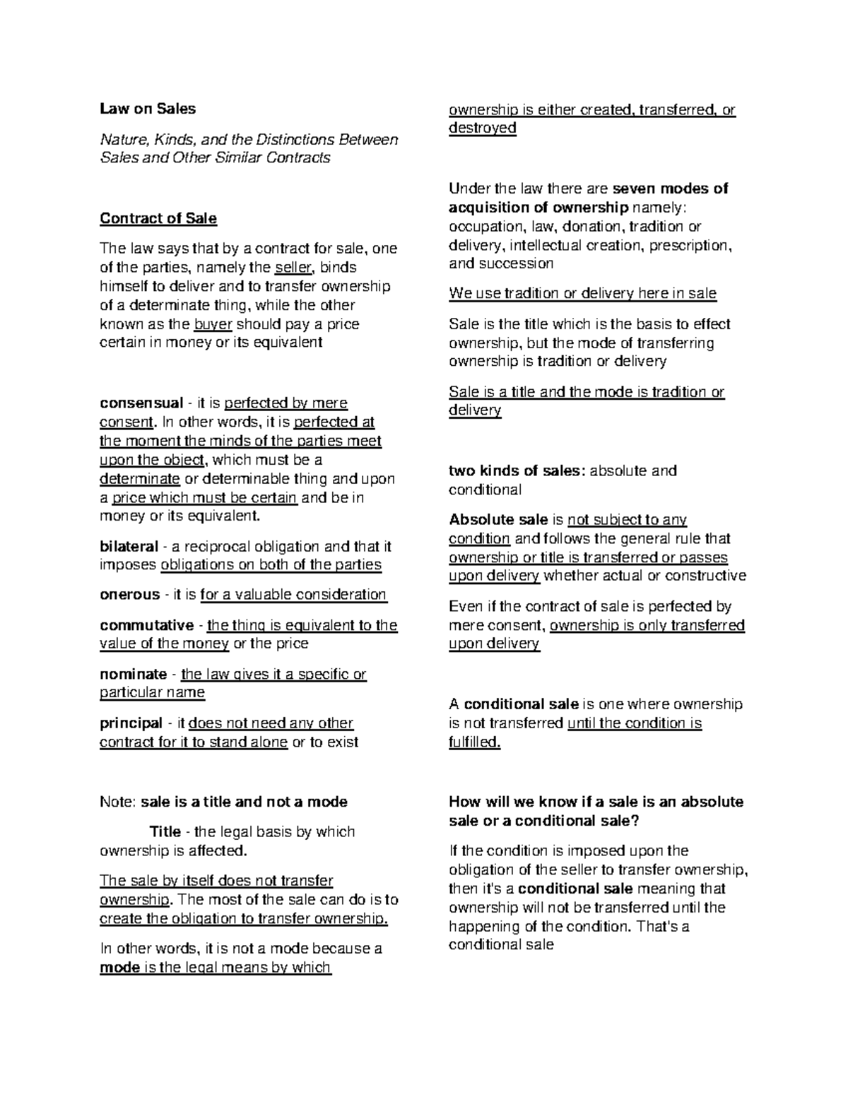 Law on Sales Part 1 - Law on Sales Nature, Kinds, and the Distinctions ...