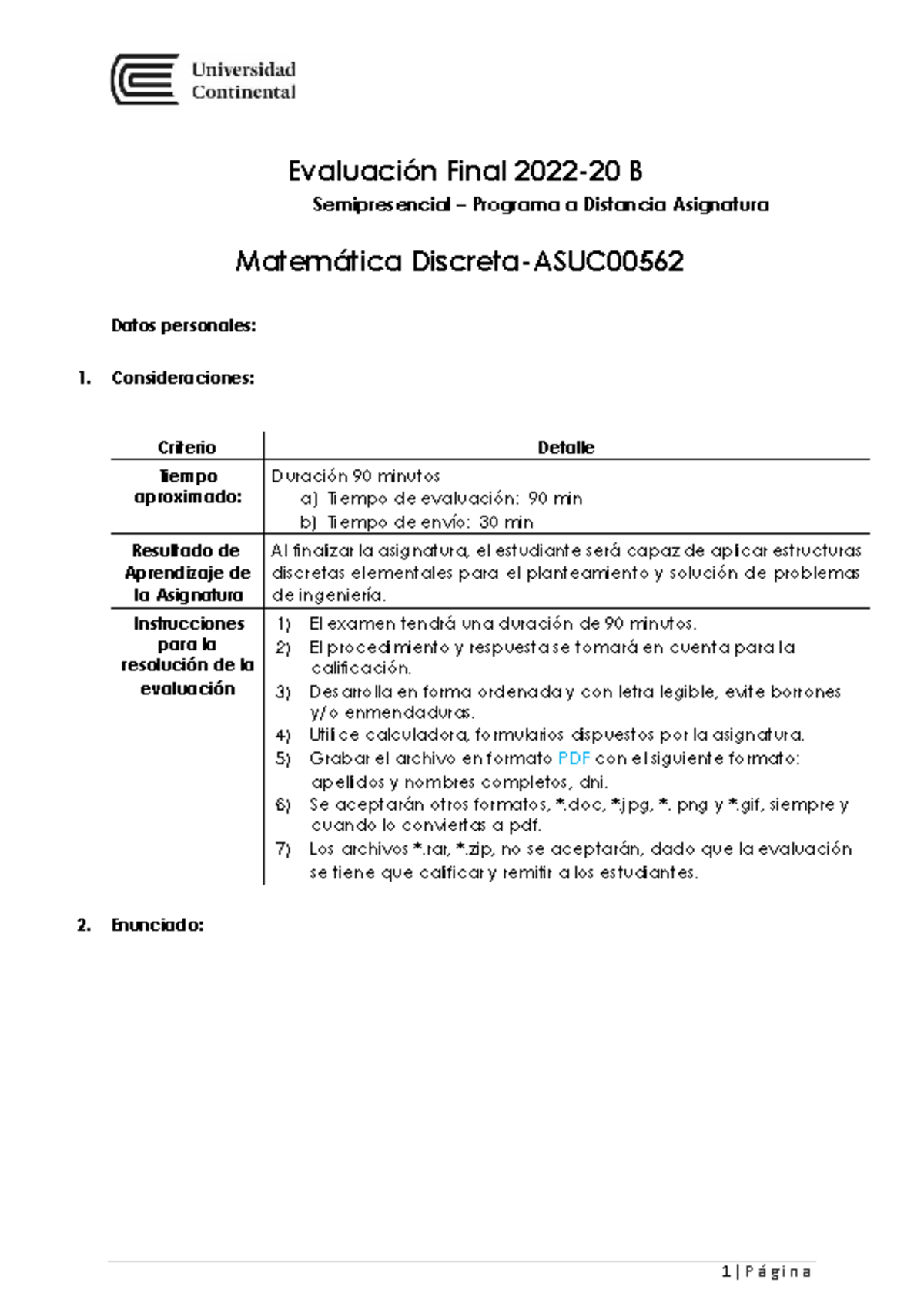 Examen Final Matematica Discreta - Evaluación Final 2022-20 B Semipresencial – Programa a ...